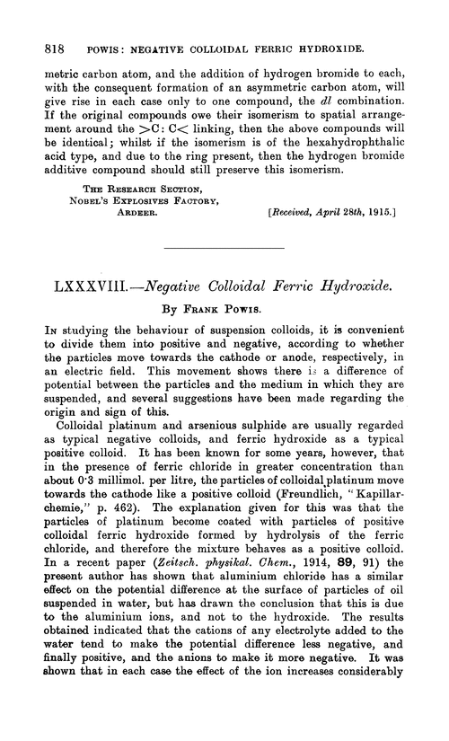 LXXXVIII.—Negative colloidal ferric hydroxide - Journal of the Chemical ...