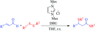 Unprecedented dithiolation of enals via their NHC-catalysed umpolung ...