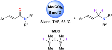 Mo(CO)6 catalysed chemoselective hydrosilylation of α,β-unsaturated amides for the formation of ...