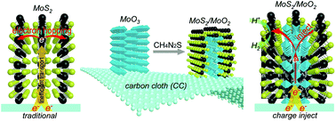 Improved charge injection of edge aligned MoS2/MoO2 hybrid nanosheets ...