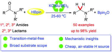 Transition-metal-free catalytic hydroboration reduction of amides to ...