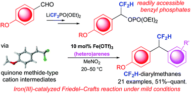 Synthesis of difluoromethylated diarylmethanes via Fe(OTf)3-catalyzed Friedel–Crafts reaction of ...