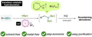 Tropylium tetrafluoroborate promoted hydroboration of nitriles, imines ...
