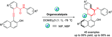 Organocatalytic enantioselective construction of axially chiral (1H)-isochromen-1-imines ...