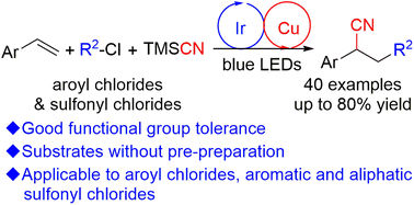 Direct acylcyanation of aryl alkenes by dual photoredox and copper ...