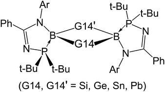 Four-membered heterocyclic molecules featuring boron and heavy group 14 ...