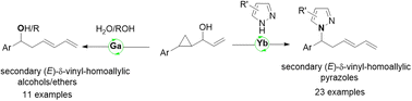 Access to (E)-δ-vinyl-homoallylic alcohols/ethers/pyrazoles by ring ...
