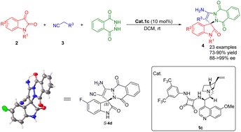 Enantioselective synthesis of spiro[indoline-3,1′-pyrazolo[1,2-b]phthalazine] derivatives via an ...