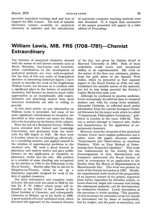 William Lewis, MB, FRS (1708–1781)—chemist extraordinary - Proceedings ...