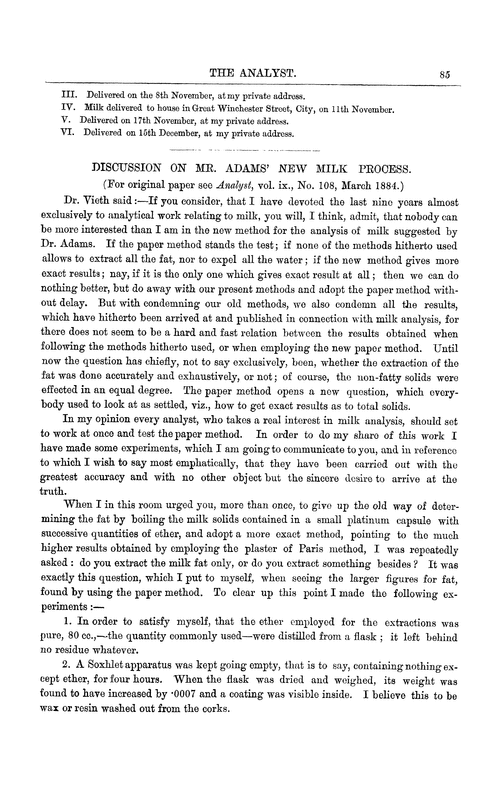 Discussion on Mr. Adams' new milk process - Analyst (RSC Publishing)