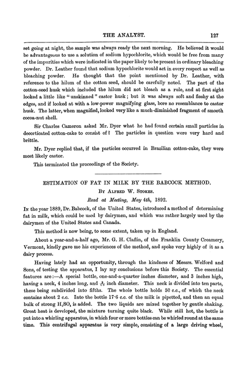 Estimation of fat in milk by the Babcock method - Analyst (RSC Publishing)