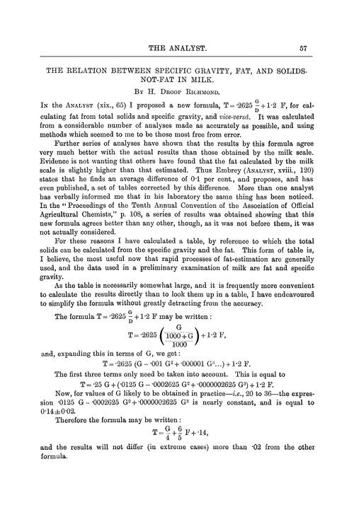 The relation between specific gravity, fat, and solids-not-fat in milk ...