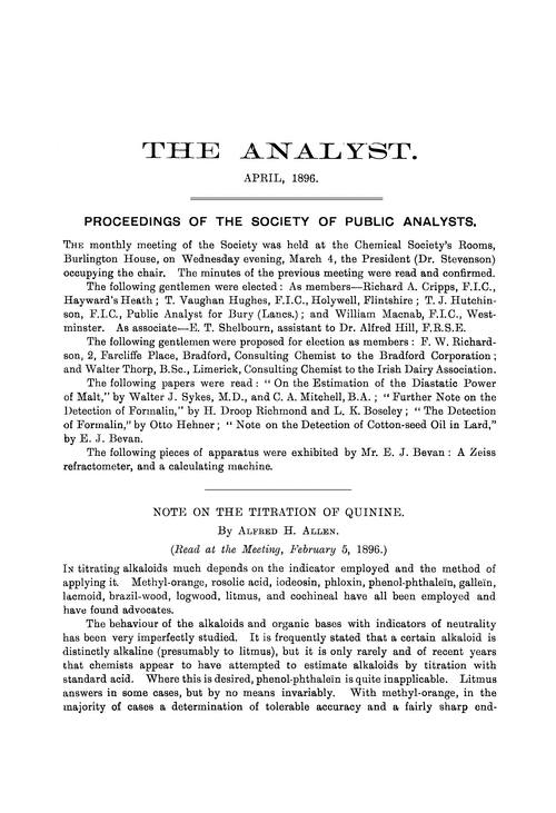 Proceedings of the Society of Public Analysts - Analyst (RSC Publishing)