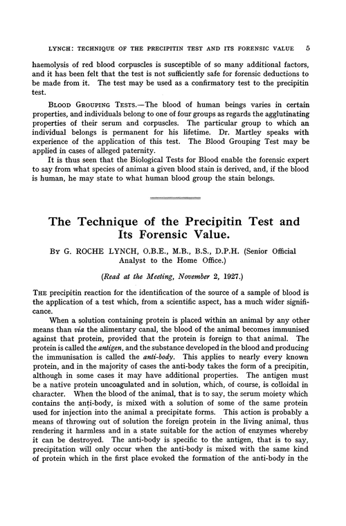 The technique of the precipitin test and its forensic value - Analyst ...