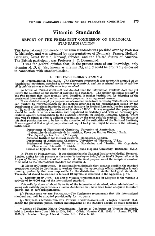 Vitamin standards. Report of the Permanent Commission on Biological ...