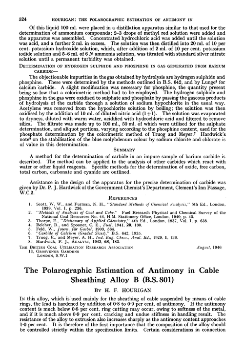 The polarographic estimation of antimony in cable sheathing alloy B (B ...