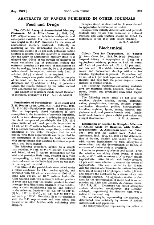 Abstracts of papers published in other journals. Food and drugs ...