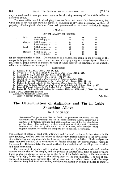The determination of antimony and tin in cable sheathing alloys ...