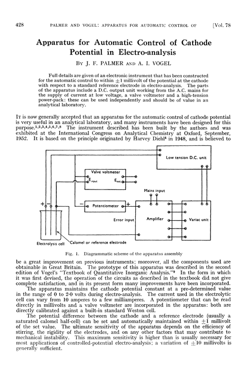 Apparatus for automatic control of cathode potential in electro ...