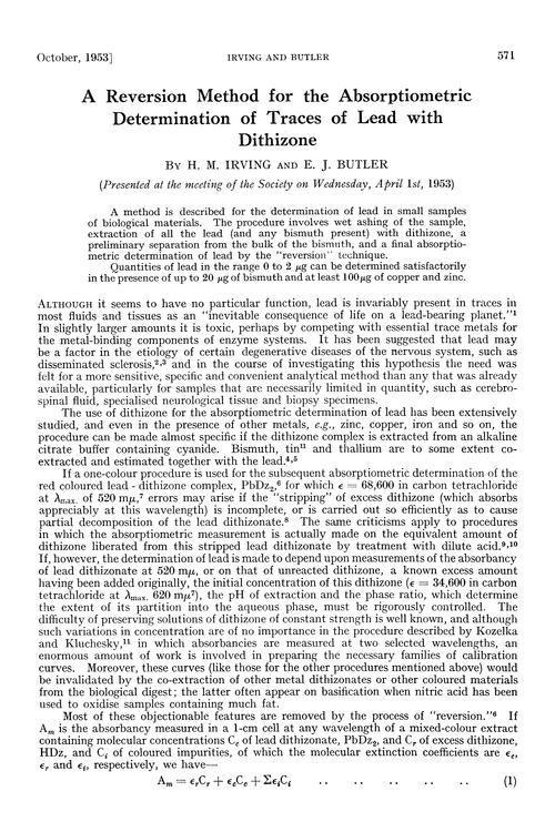 A reversion method for the absorptiometric determination of traces of ...