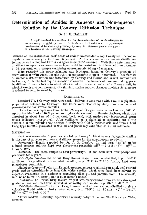 Determination of amides in aqueous and non-aqueous solution by the ...