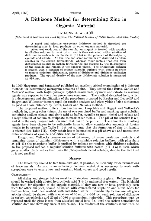 A dithizone method for determining zinc in organic material - Analyst ...