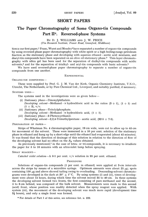 The paper chromatography of some organo-tin compounds. Part II ...