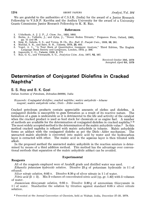 Determination of conjugated diolefins in cracked naphtha - Analyst (RSC ...