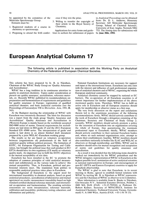 European Analytical Column 17 - Analytical Proceedings (RSC Publishing)