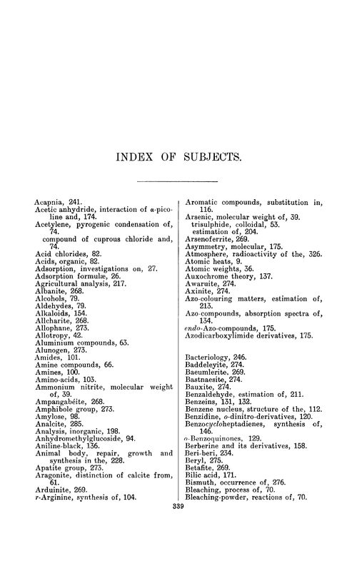 Index of subjects - Annual Reports on the Progress of Chemistry (RSC ...