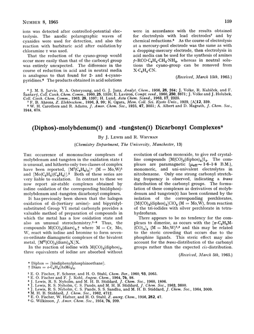 (Diphos)-molybdenum(I) and -tungsten(I) dicarbonyl complexes - Chemical ...