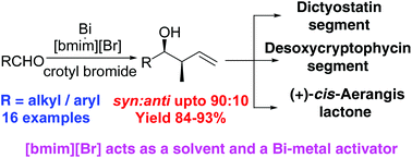 syn-Selective crotylation of aldehydes using bismuth-crotyl bromide-(1 ...