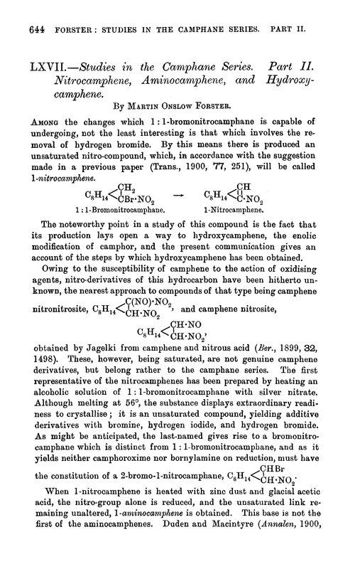 LXVII.—Studies in the camphane series. Part II. Nitrocamphene ...