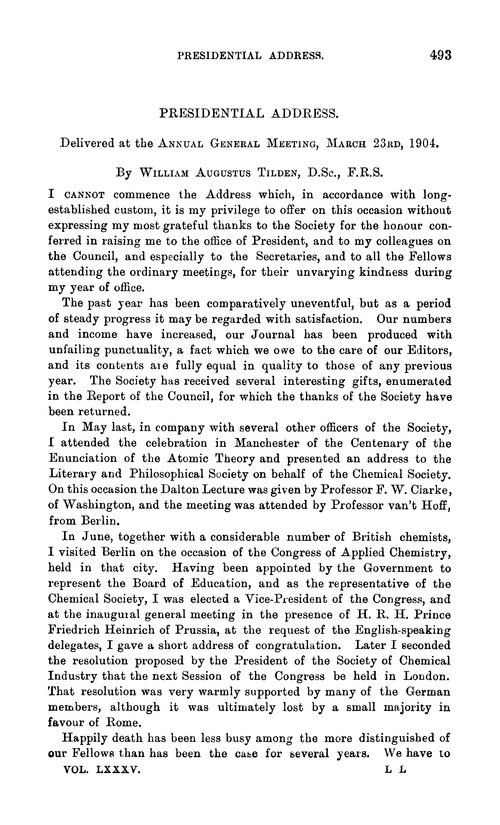 Presidential address - Journal of the Chemical Society, Transactions ...