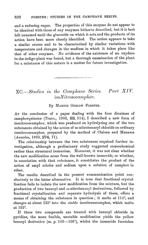 XC.—Studies in the camphane series. Part XIV. isoNitrosocamphor ...
