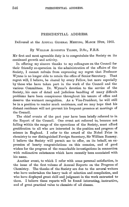 Presidential address - Journal of the Chemical Society, Transactions ...