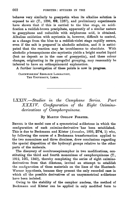 LXXIV.—Studies in the camphane series. Part XXXIV. Configuration of the ...