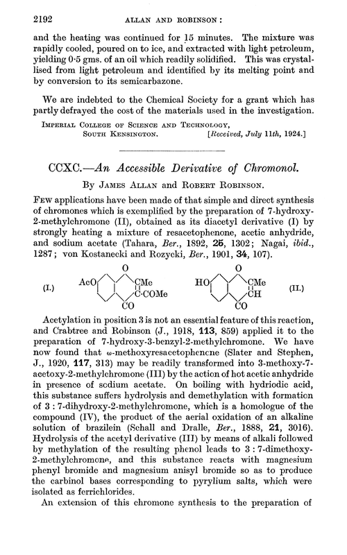 CCXC.—An accessible derivative of chromonol - Journal of the Chemical ...