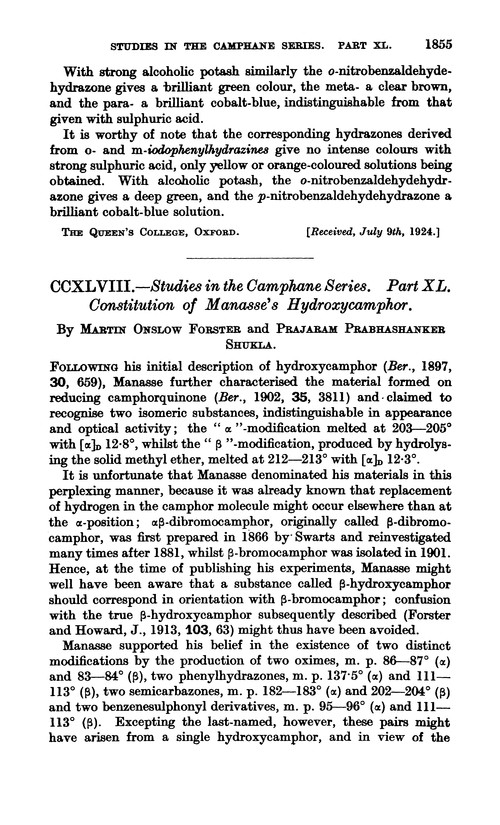 CCXLVIII.—Studies in the camphane series. Part XL. Constitution of ...