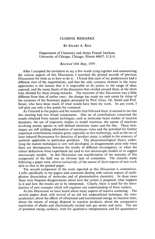 Closing remarks - Faraday Discussions of the Chemical Society (RSC ...