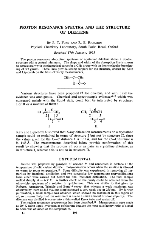 Proton resonance spectra and the structure of diketene - Discussions of ...