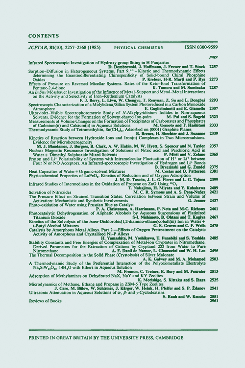 Contents pages - Journal of the Chemical Society, Faraday Transactions ...