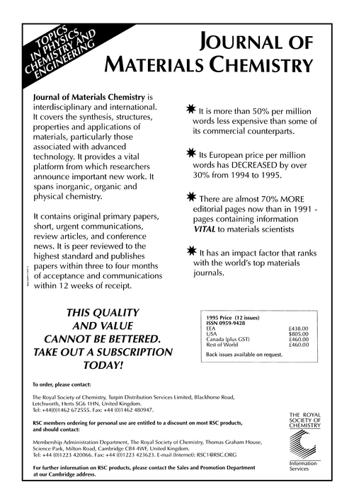 Back cover - Journal of the Chemical Society, Faraday Transactions (RSC ...