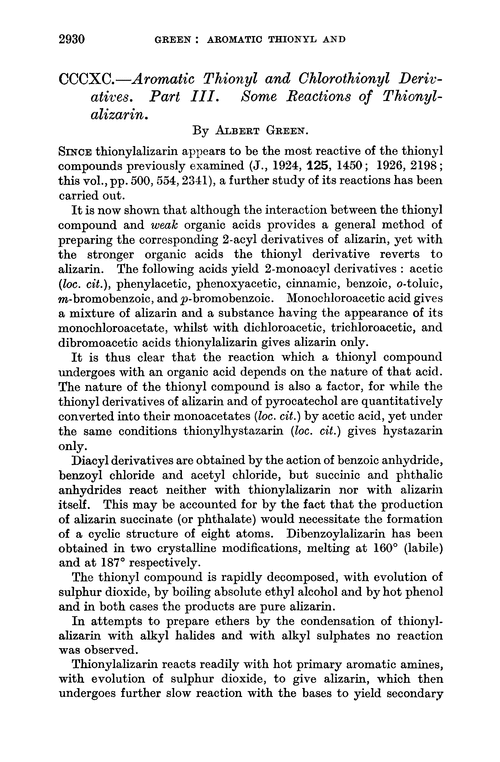 CCCXC.—Aromatic thionyl and chlorothionyl derivatives. Part III. Some ...