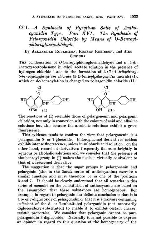 CCI.—A synthesis of pyrylium salts of anthocyanidin type. Part XVI. The ...