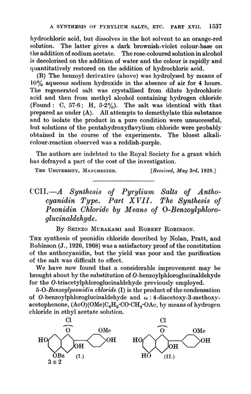 CCII.—A synthesis of pyrylium salts of anthocyanidin type. Part XVII ...