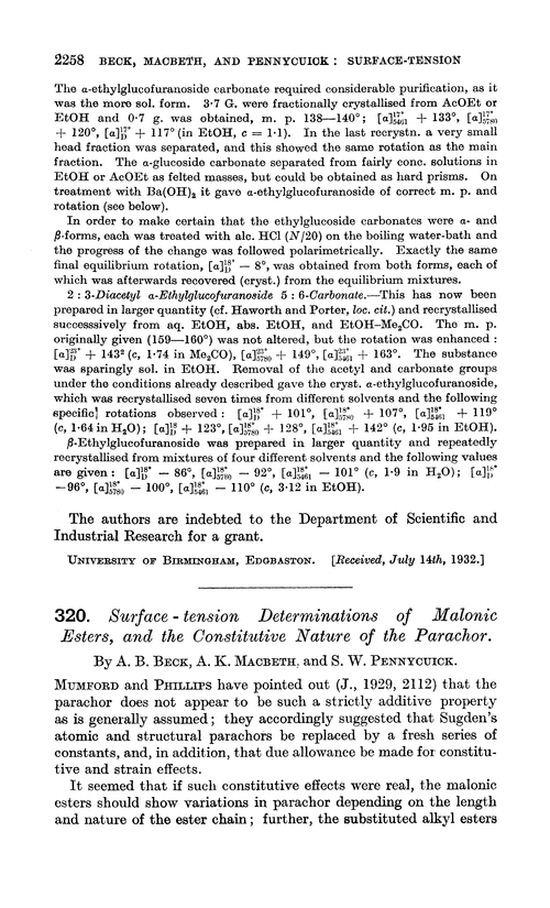 320. Surface-tension determinations of malonic esters, and the ...
