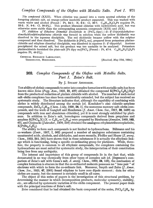 202. Complex compounds of the olefins with metallic salts. Part I ...