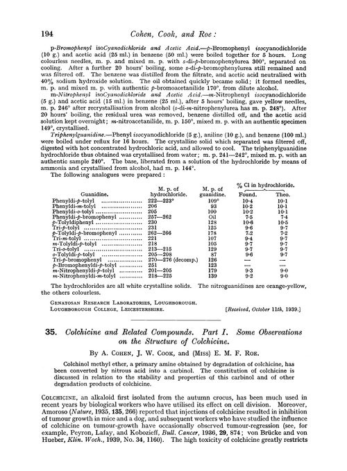 35. Colchicine and related compounds. Part I. Some observations on the ...