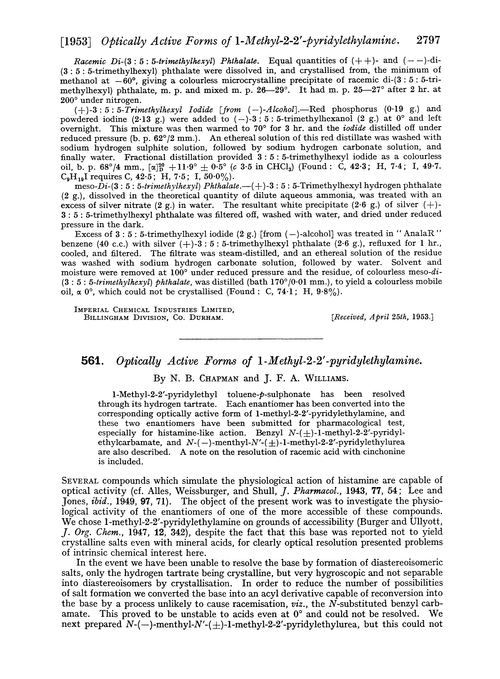 561. Optically active forms of 1-methyl-2-2′-pyridylethylamine ...